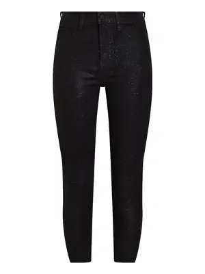 L'Agence Margot Cropped Glittered Skinny Jeans - Black