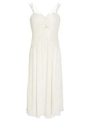 Monique Lhuillier Ruched Plissé Jacquard Midi Dress - Ivory