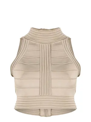 Balmain Seam Detailed Crop Top - Neutrals