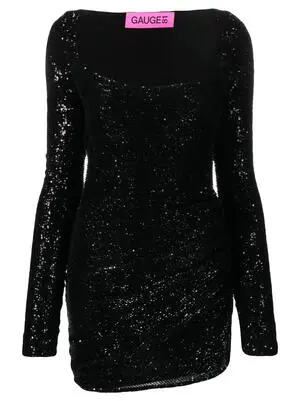 Gauge81 Sequin-embellished Long-sleeve Minidress - Black