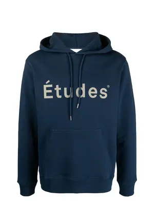 ÉTUDES STUDIO Logo-print Organic Cotton Hoodie - Blue