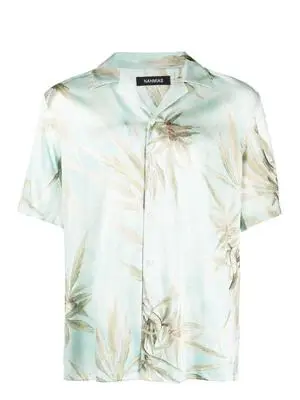 NAHMIAS Palm Tree-print Bowling Shirt - Blue