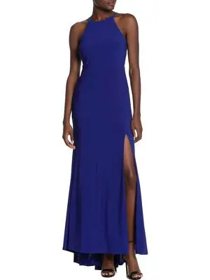 JUMP APPAREL Halter Neck Trumpet Gown Cobalt