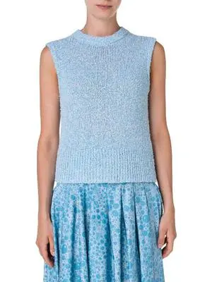 Akris Cotton Blend Bouclé Sleeveless Sweater - Ice Blue Denim-cream