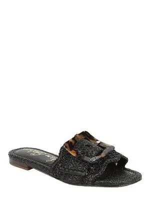 Sam Edelman Bambi Raffia Buckle Slide Sandal - Black/brown Buckle