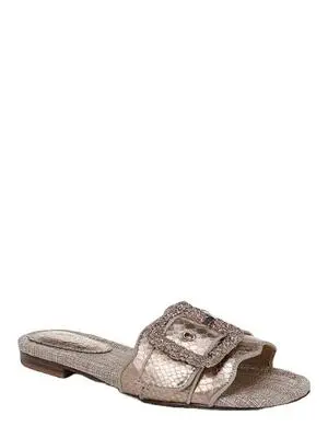 Sam Edelman Bambi Raffia Buckle Slide Sandal - Pewter