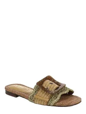 Sam Edelman Bambi Raffia Buckle Slide Sandal - Washed Sage/amber Tan