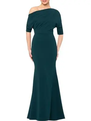 Betsy & Adam One-shoulder Trumpet Gown - Pine