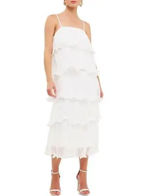 Endless Rose Ruffle Tiered Midi Dress - White