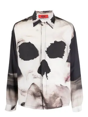 424 Skull-print Long-sleeve Shirt - Neutrals