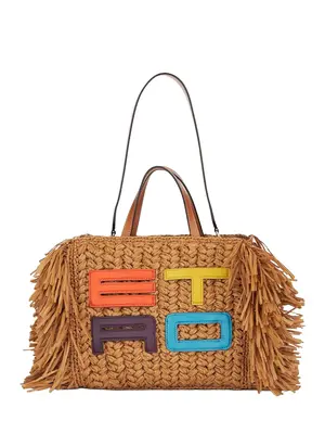 Etro Embroidered-logo Woven Tote Bag - Brown