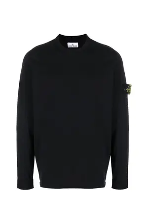 Stone Island Compass-logo Cotton Jumper - Black