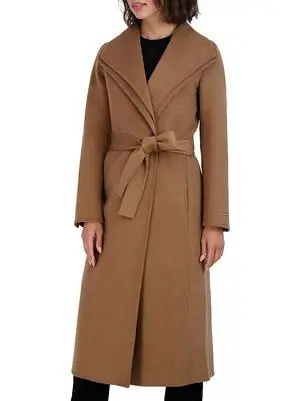 Tahari Elliot Belted Wrap Coat Camel