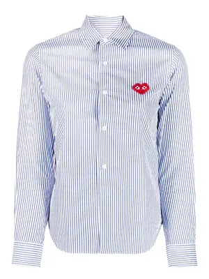 Play Comme Des Garcon Signature Heart-patch Striped Shirt - Blue