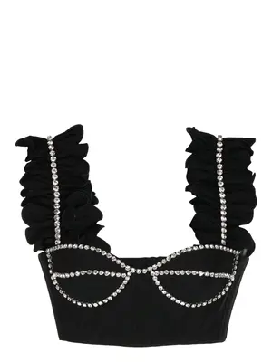 AREA Crystal-embellished Cropped Top - Black