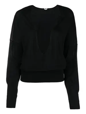 Saint Laurent Plunging V-neck Knit Top - Black