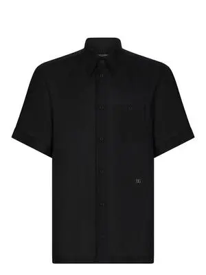 Dolce & Gabbana Logo-tag Linen Bowling Shirt - Black