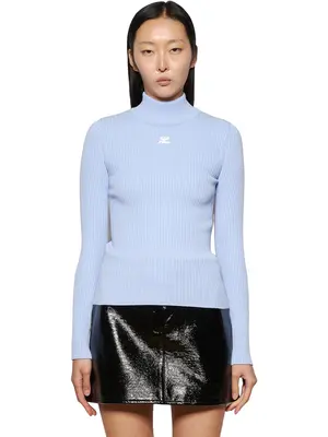 COURRÃ¨GES Reedition Rib Knit Mockneck Sweater Sky Blue