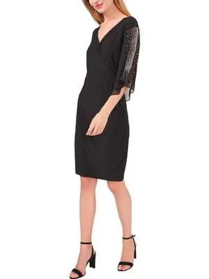 Chaus Embellished Sleeve Sheath Dress - Black