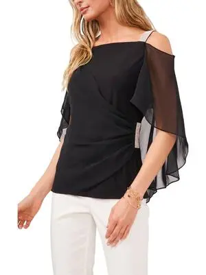 Chaus Rhinestone Trim Cold Shoulder Blouse - Black 001