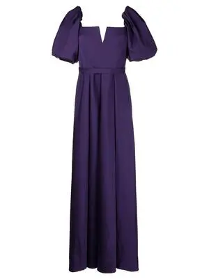 Alberta Ferretti Pleat-detail Gown With Puff Sleeves - Purple
