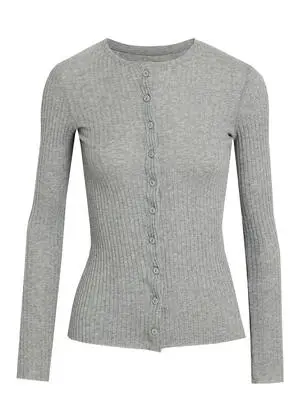 Enza Costa Ribbed Cotton And Cashmere-blend Cardigan - Gray