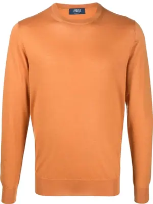 Fedeli Fedeli Ribbed Crew Neck Jumper Orange