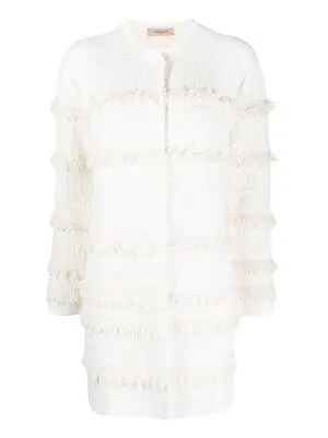 TWINSET Fringe-detail Long-sleeve Cardigan Coat - Neutrals