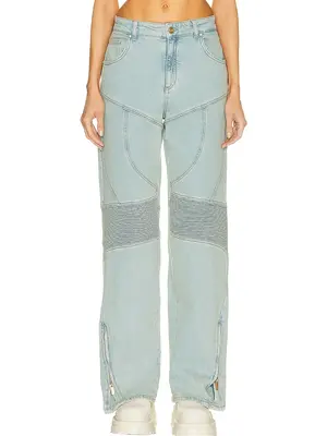 Blumarine Wide Leg Biker Jeans - Sterling Blue