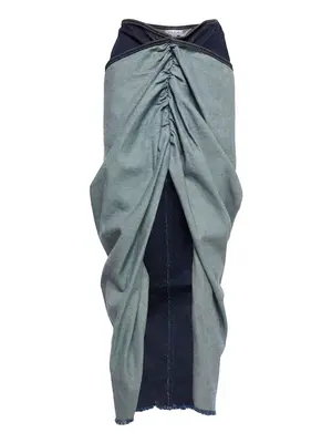 Alaïa Draped Denim Maxi Skirt - Blue