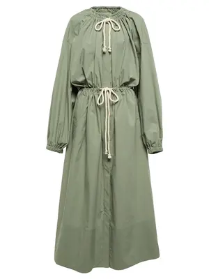 JIL SANDER Drawstring Cotton Poplin Midi Dress - Green