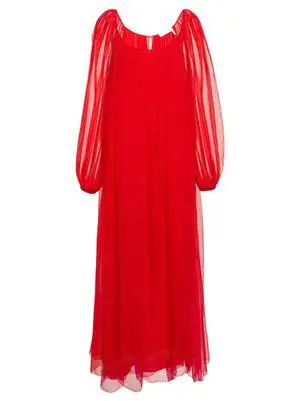 Chloé Pleated Silk Muslin Maxi Dress - Red