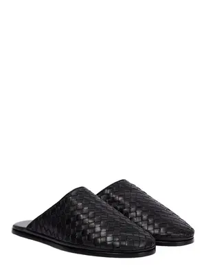 Bottega Veneta Intrecciato Leather Slippers - Black