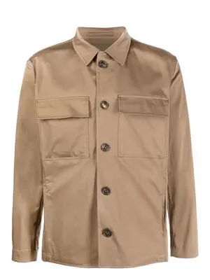LARDINI Long-sleeve Stretch-cotton Shirt - Brown