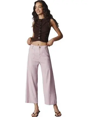 Maeve The Colette Linen Blend Crop Wide-leg Pants - Lilac