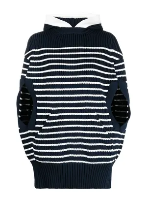 Sacai Striped Knitted Hoodie - Blue