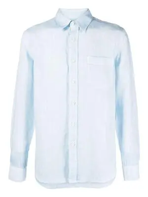 120% Lino Button-up Linen Shirt - Blue