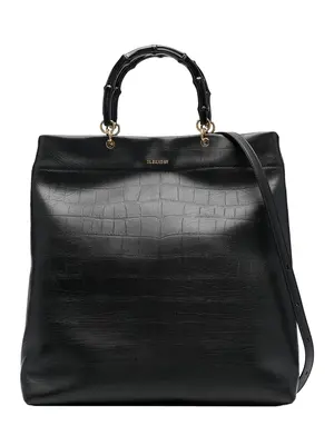JIL SANDER Embossed Tote Bag With Bamboo Handle - Black