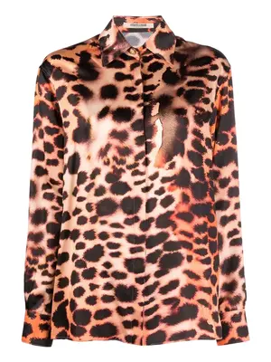 Roberto Cavalli Silk Leopard-print Blouse - Neutrals