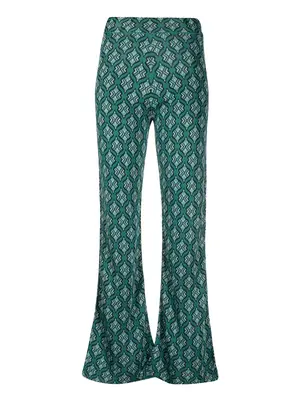 PAULA S Moonstone Flared Jacquard Trousers - Green