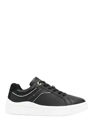 Tommy Hilfiger Leather Logo-print Sneakers - Black