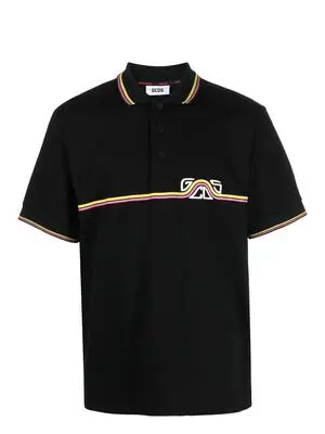 Gcds Waved Logo Print Polo Shirt - Black