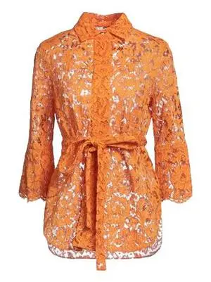 Valentino Garavani Viscose-blend Shirt With Openwork And Sash - Orange