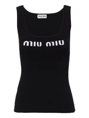 Miu Miu Logo-knit Ribbed Tank Top - Black