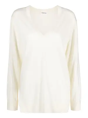 P.a.r.o.s.h V-neck Wool Knit Top - Neutrals