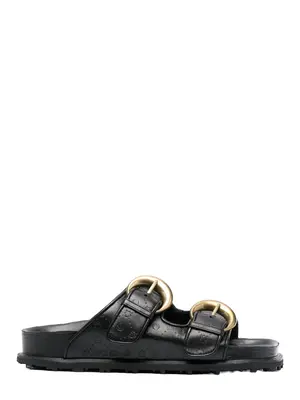 MARINE SERRE Logo-debossed Leather Sandals - Black