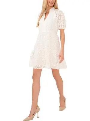 CECE DUPRAZ Puff Sleeve Lace Minidress - New Ivory