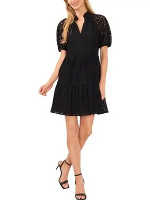 CECE DUPRAZ Puff Sleeve Lace Minidress - Rich Black