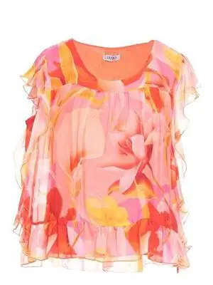 LIU •JO Floral-print Viscose-silk Top - Pink