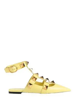 Valentino Garavani Leather Ballet Flats With Studs And Ankle Strap - Yellow